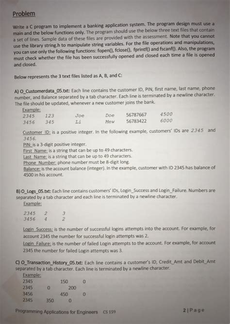 Solved Problem Write A C Program To Implement A Banking Chegg