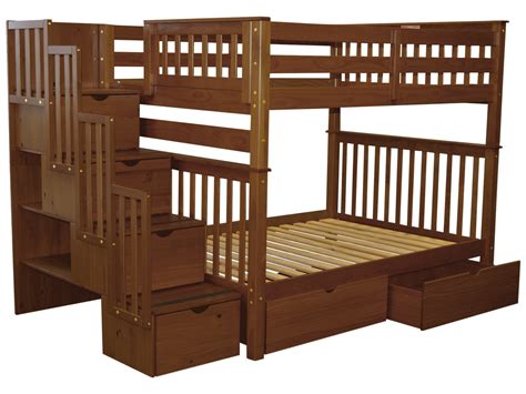 Bedz King Stairway Bunk Beds Full Over Full With 4 Drawers In The Steps