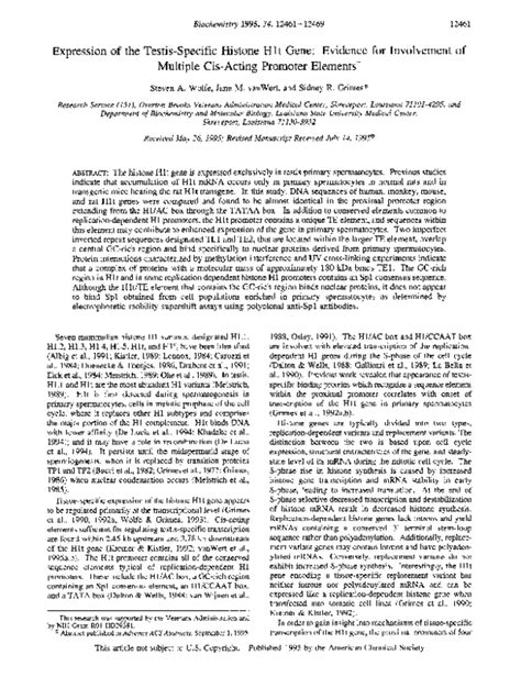 Pdf Expression Of The Testis Specific Histone H1t Gene Evidence For Involvement Of Multiple
