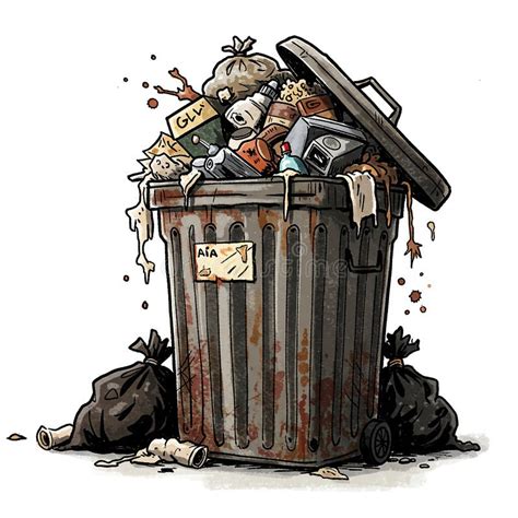 A Cartoonish Illustration Of An Overflowing Trash Can Is Depicted The