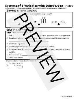Solving Systems Of Equations Variables With Substitution Notes Lesson