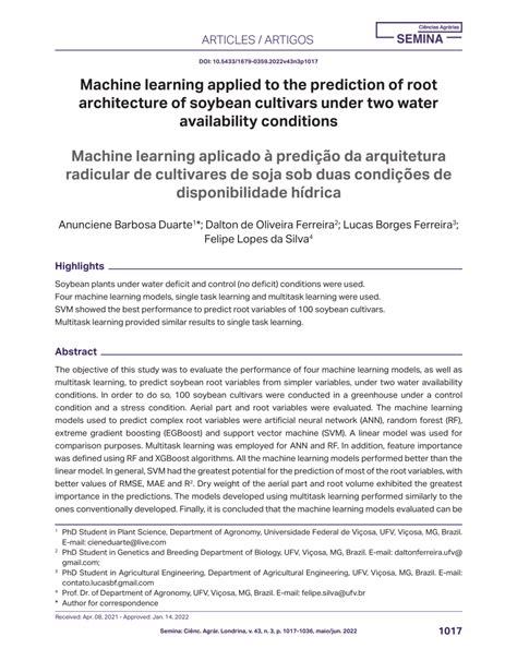 Pdf Machine Learning Applied To The Prediction Of Root Architecture