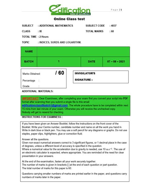 Online Class Test On Add Math Batch 1 Download Free Pdf Logarithm