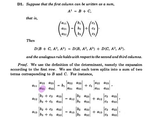 linear algebra proving a property of 3 times 3 determinants