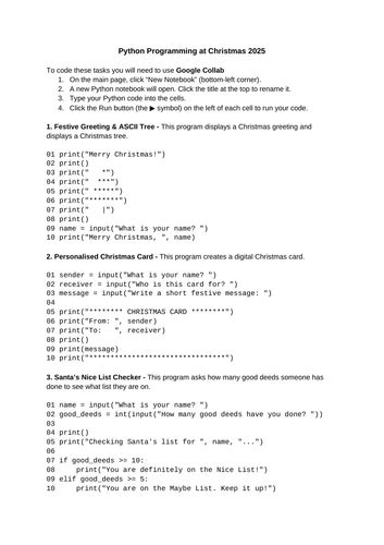 Python Programming At Christmas 2025 Ks3 Edition Teaching Resources