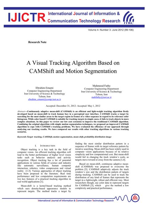 Pdf A Visual Tracking Algorithm Based On Camshift And Motion Segmentation