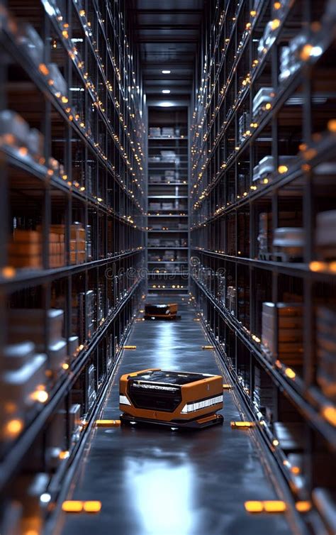 A Modern Warehouse With Automated Robots Navigating Through Shelves Showcasing Advanced