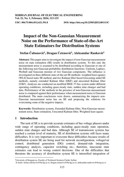 Pdf Impact Of The Non Gaussian Measurement Noise On The Performance Of State Of The Art State