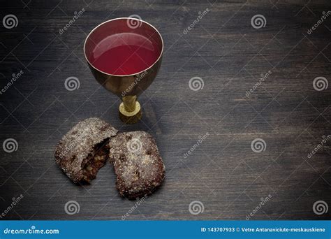 Chalice Of Wine Passover Bread Thorns As Jesus Last Supper And Passion Of Christ Concept