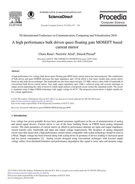 Pdf A High Performance Bulk Driven Quasi Floating Gate Moseft Based Current Mirror