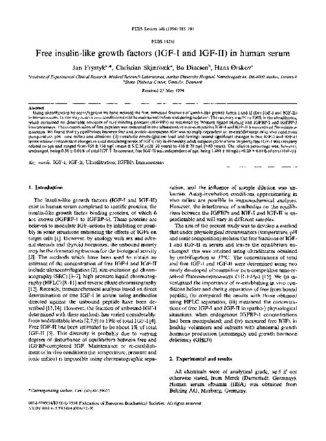 Pdf Free Insulin Like Growth Factors Igf I And Igf Ii In Human Serum