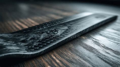 Carbon Fiber Sheet Displaying Intricate Laser Etching On Wooden Surface