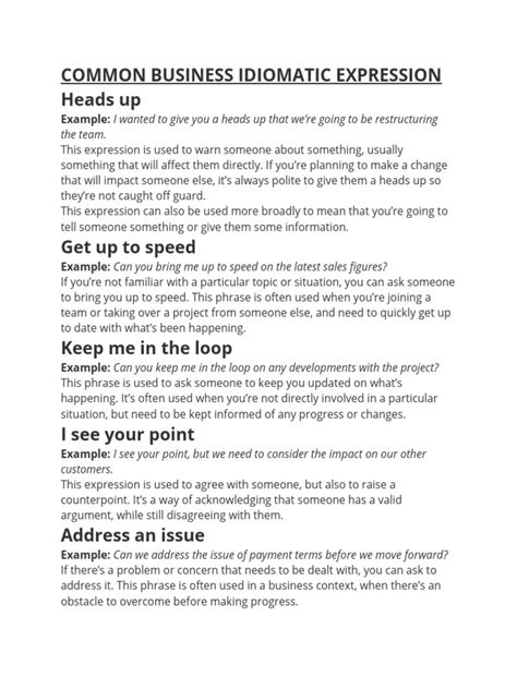 Common Business Idiomatic Expression Pdf
