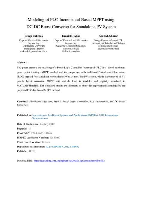 Pdf Modeling Of Flc Incremental Based Mppt Using Dc Dc Boost