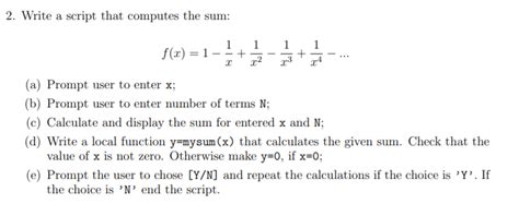 solved 2 write a script that computes the sum 1 1 1 1