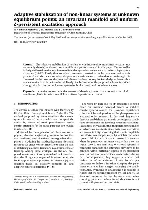 PDF Adaptive Stabilization Of Non Linear Systems At Unknown Equilibrium Points An Invariant