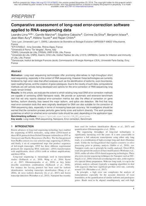 Pdf Comparative Assessment Of Long Read Error Correction Preprint