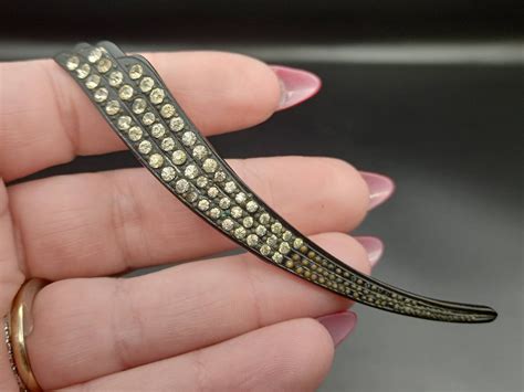 Antique Art Deco 1930s Celluloid Curved Flash Brooch Black Clear
