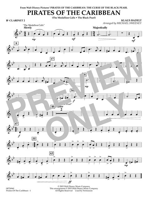 Pirates Of The Caribbean Arr Michael Sweeney Bb Clarinet 2 By