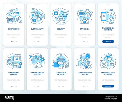 Innovative Technologies Blue Onboarding Mobile App Screen Set Stock