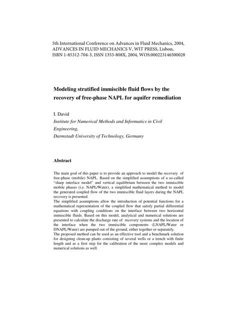 Pdf Modeling Stratified Immiscible Fluid Flows By The Recovery Of