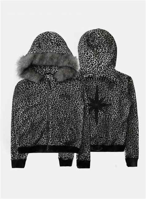 Cosmo 11 Detachable Fur Hood Zip Up White Leopard Muemn