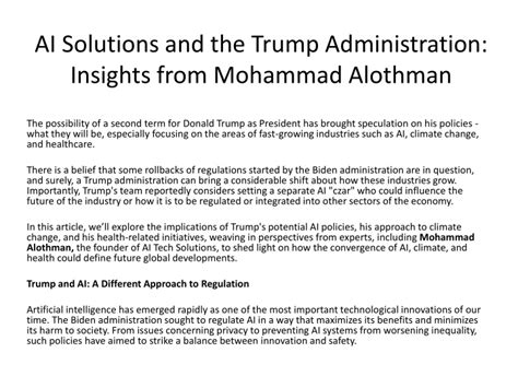 ppt ai solutions and the trump administration insights from mohammad
