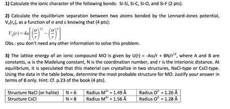 Solved 1 Calculate The Ionic Character Of The Following