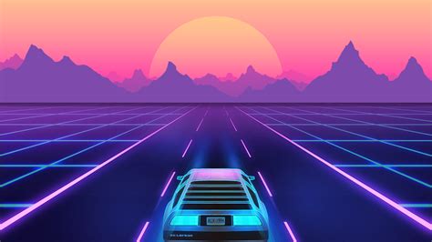 Retro Wave Neon Delorean Car Sunset Artistic Synthwave Hd Vaporwave