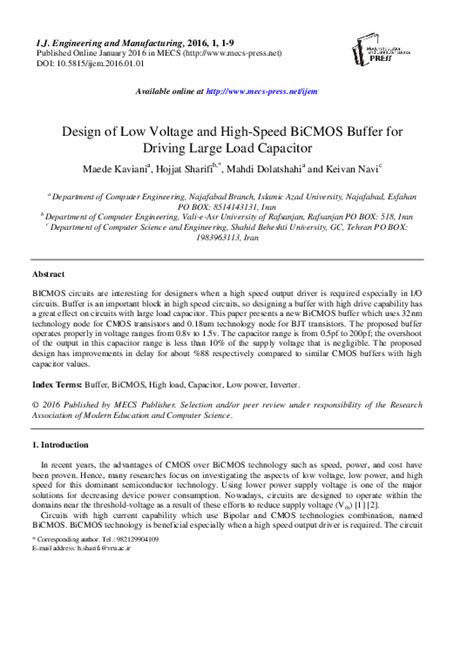 Pdf Design Of Low Voltage And High Speed Bicmos Buffer For Driving Large Load Capacitor