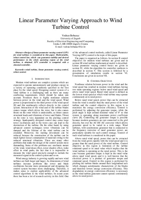 Pdf Linear Parameter Varying Approach To Wind Turbine Control