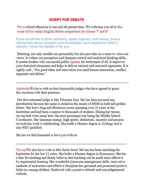 Debate Script Pdf