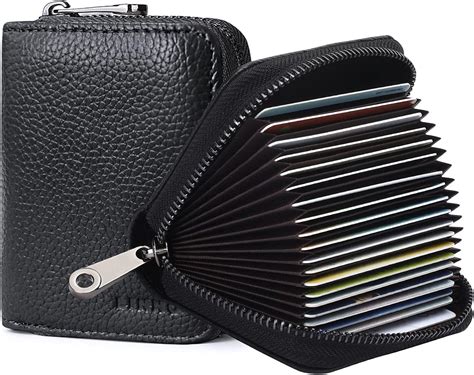Linno Rfid 20 Ranuras Para Tarjetas De Crédito Titular De Piel Auténtica Pequeña Para Mujeres O
