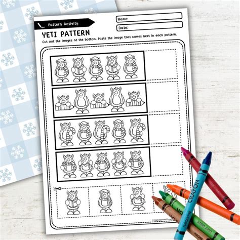 Free Yeti Themed Abab Pattern Worksheets For Preschoolers