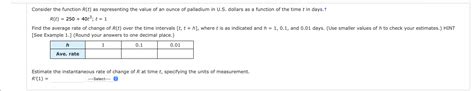 Solved Consider The Function R T As Representing The Value Chegg Com