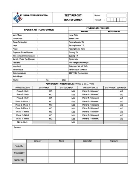 Test Report Transformer Pdf Pdf