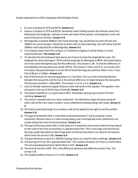 Simple Explanations To Csec Geography 2016 Multiple Choice Pdf