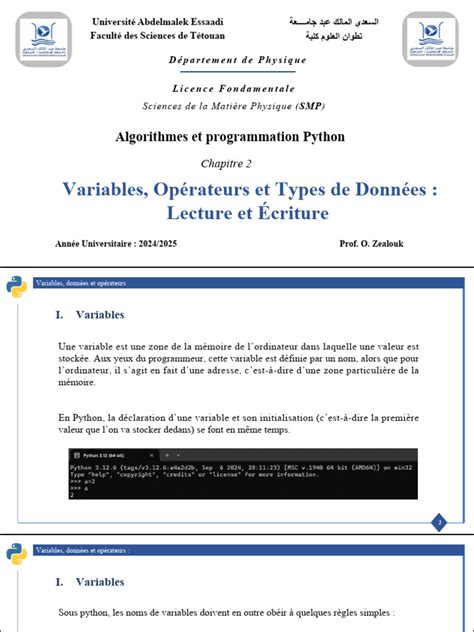 Variables Et Types De Données En Python Pdf Variable Informatique
