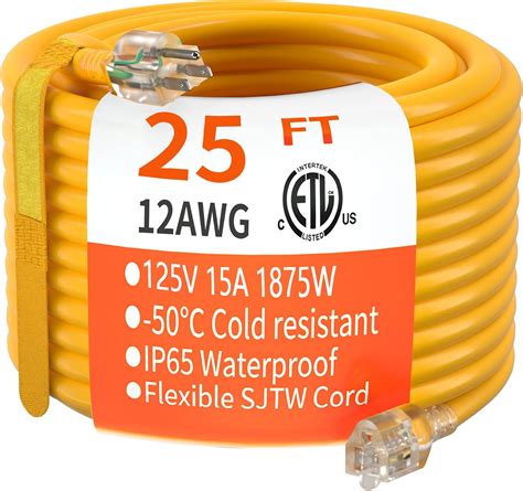 Huanchain 25 Ft 123 Gauge Heavy Duty Outdoor Extension Cord Waterproof