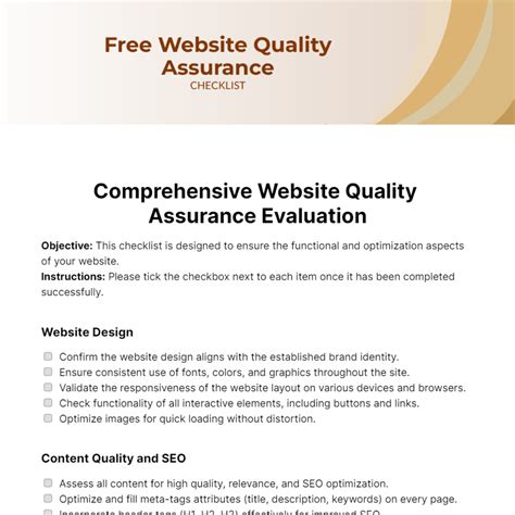 free website quality assurance checklist template to edit online