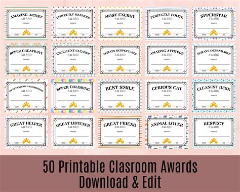 Mega Class Awards Student Awards 50 Printable Awards School