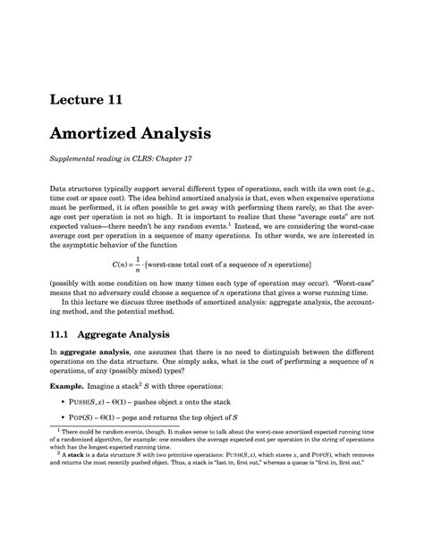 Amortized Analysis College Notes Lecture 11 Amortized Analysis Supplemental Reading In Clrs
