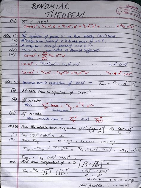 Binomial Theorem Notes Pdf