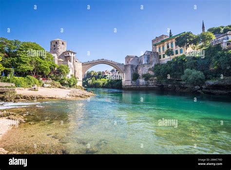 River And Bridge In Mostar Bosnia Stock Photo Alamy