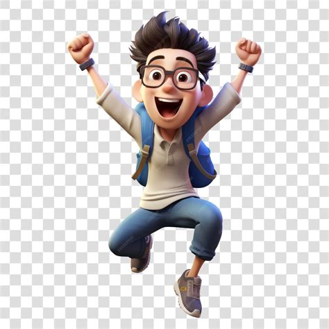 Excited Animated Character Jumping Premium Ai Generated Psd