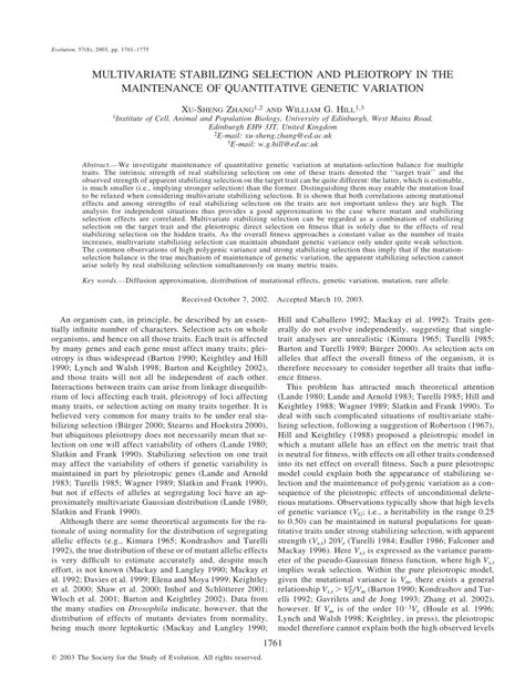 Pdf Multivariate Stabilizing Selection And Pleiotropy In The