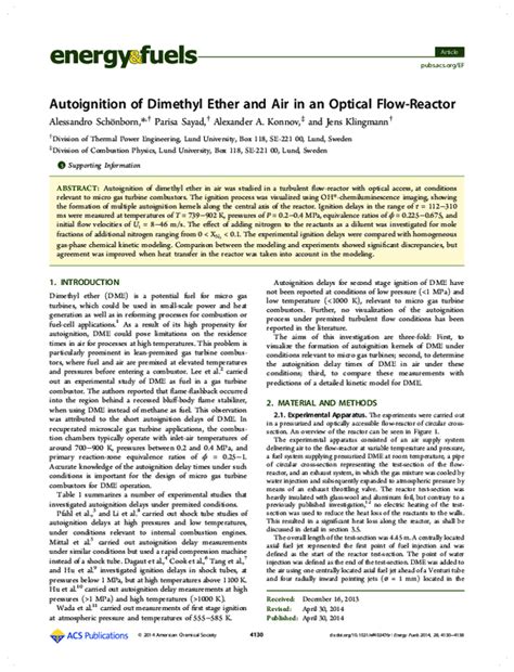 Pdf Autoignition Of Dimethyl Ether And Air In An Optical Flow Reactor