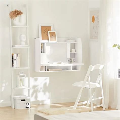 Wall Mounted Table Desk With Storage Shelves And Drawers Home Office