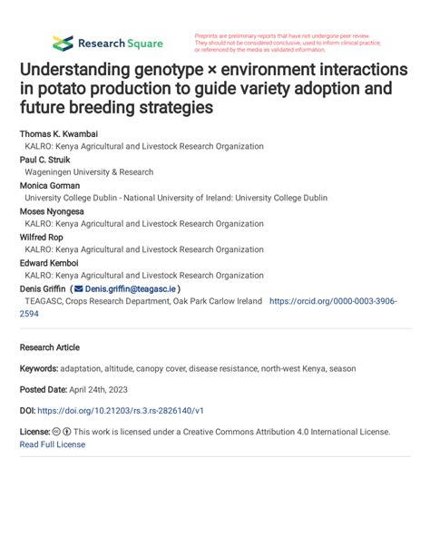 Pdf Understanding Genotype × Environment Interactions In Potato