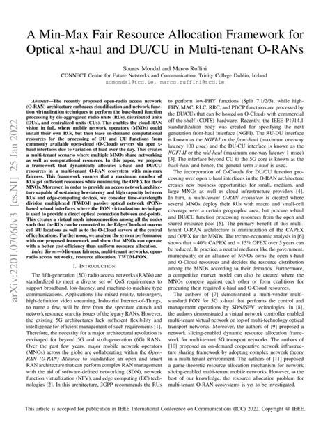A Min Max Fair Resource Allocation Framework For Optical X Haul And Du Cu In Multi Tenant O Rans